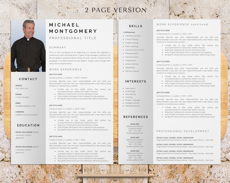 Pastor Resume Template for Word, Religion Cv, Church Cv, Chaplain ...