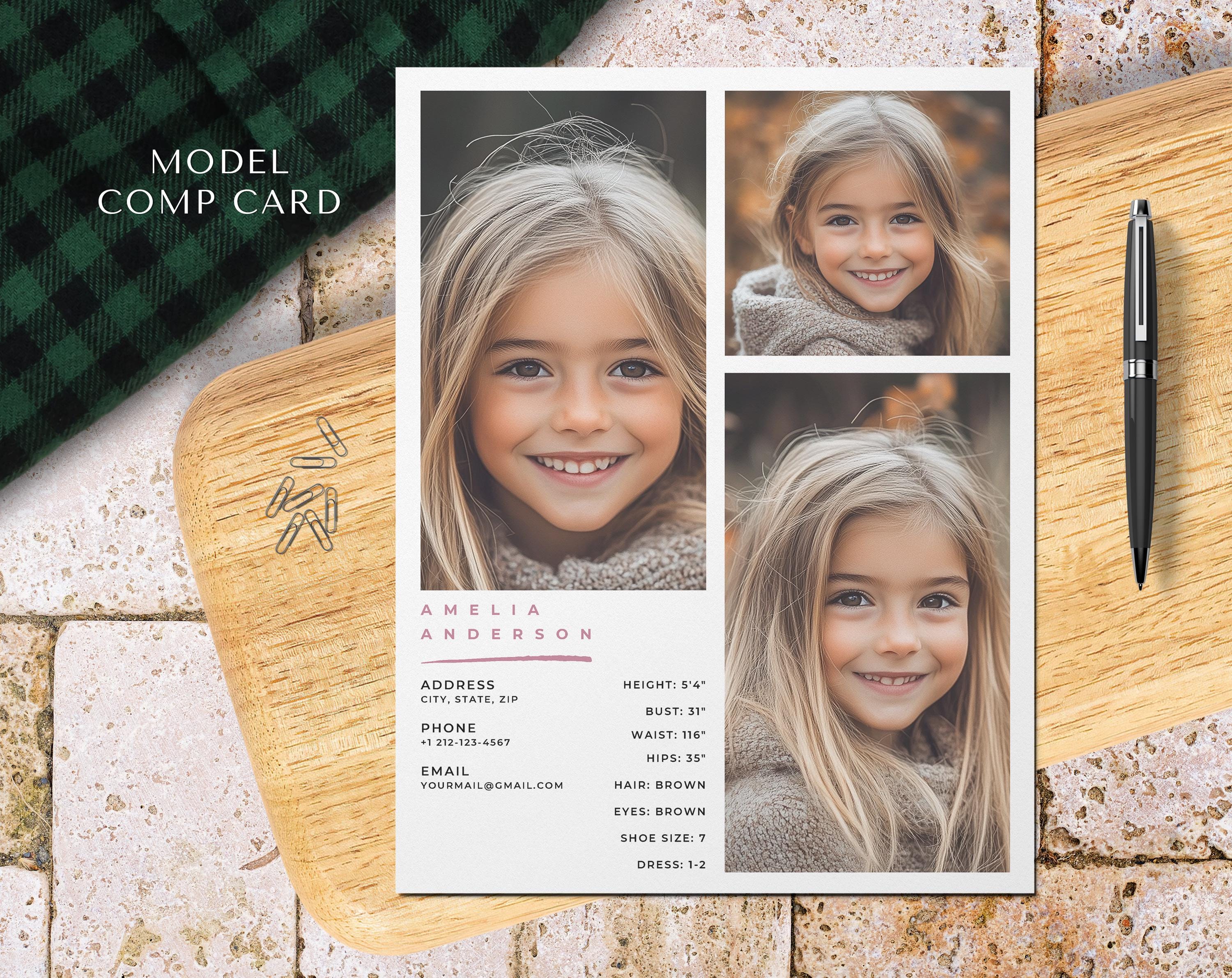 Kids Model Comp Card for Canva: Modeling Agency Zed Card, Editable ...