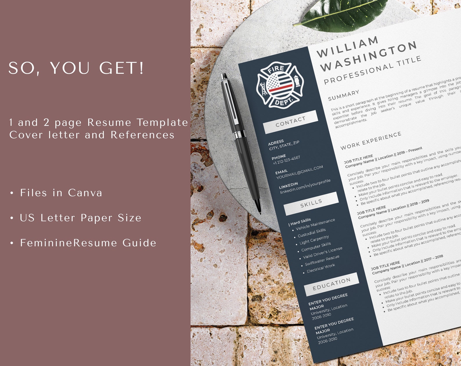Firefighters Resume Template for Canva, Fire Dispatchers Cv, Fire ...