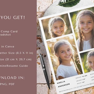 Kids Model Comp Card for Canva: Design a Zed Child Talent Composite ...