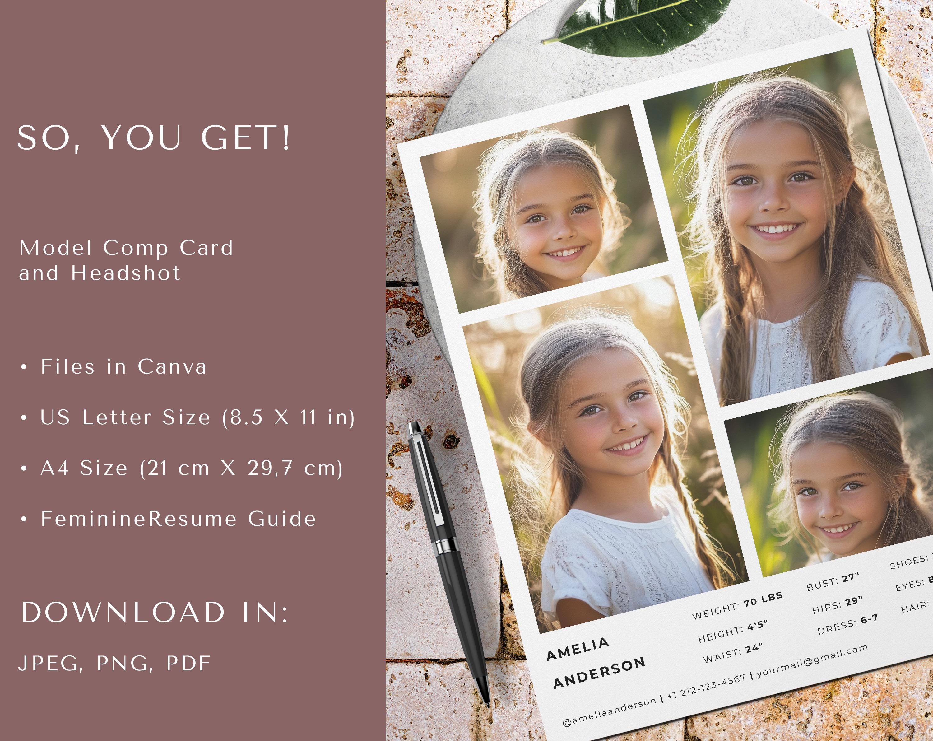 Kids Model Comp Card for Canva: Design a Zed Child Talent Composite ...