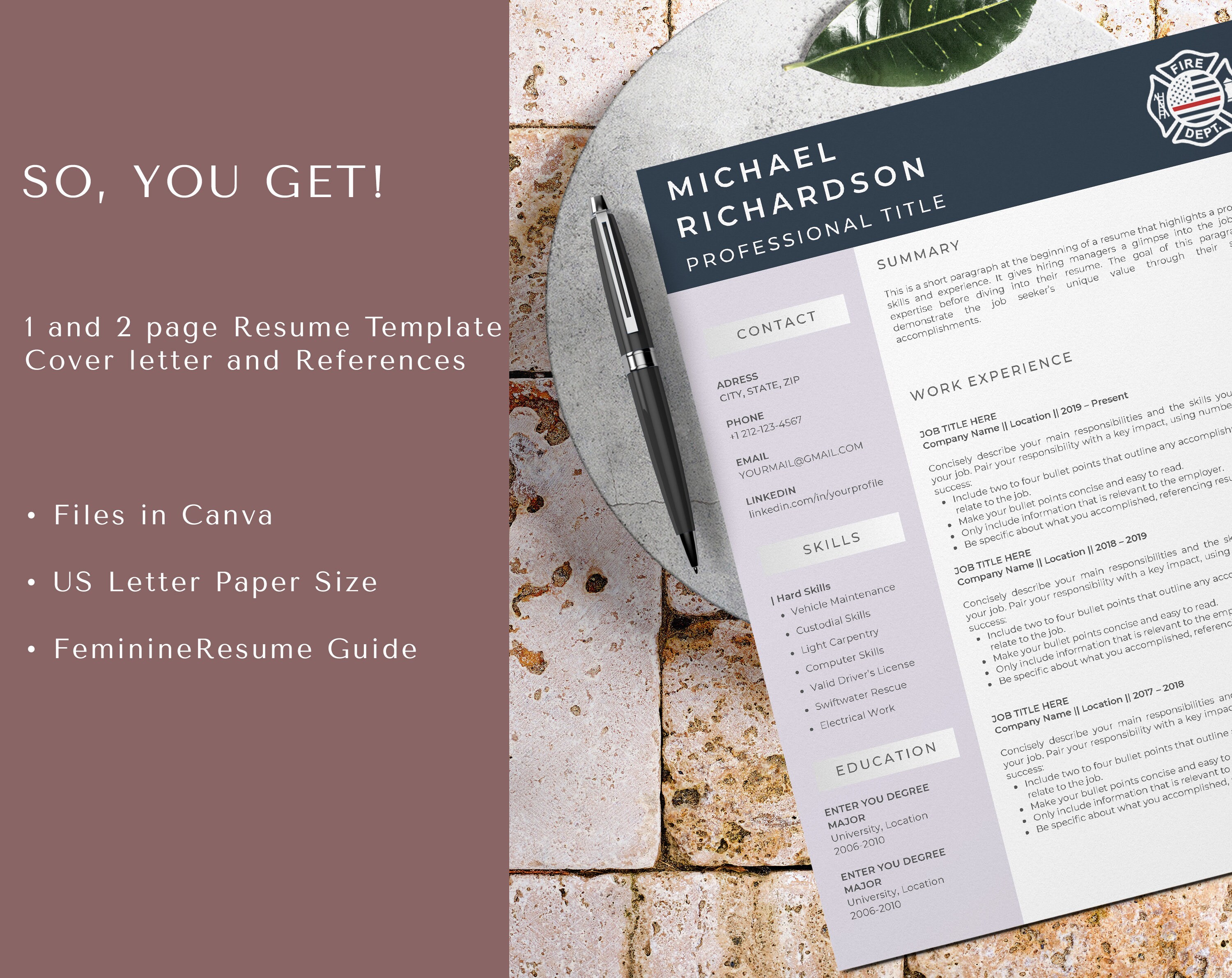 Firefighters Resume Template for Canva, Fire Investigators Cv, Fire ...