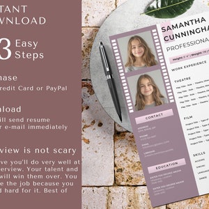 Child Actor Resume Template With Photo for Canva, Child Model Actor and ...
