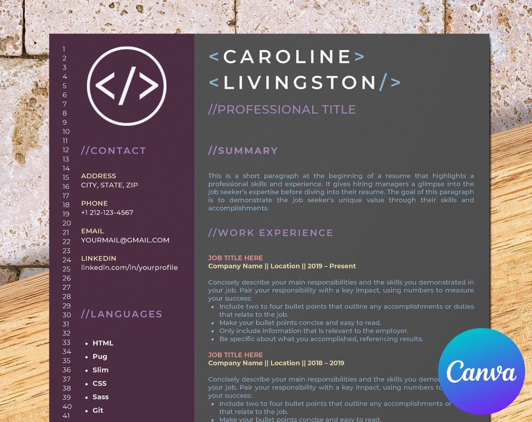 Developer Resume Template for Canva: Tailored for Web Software ...