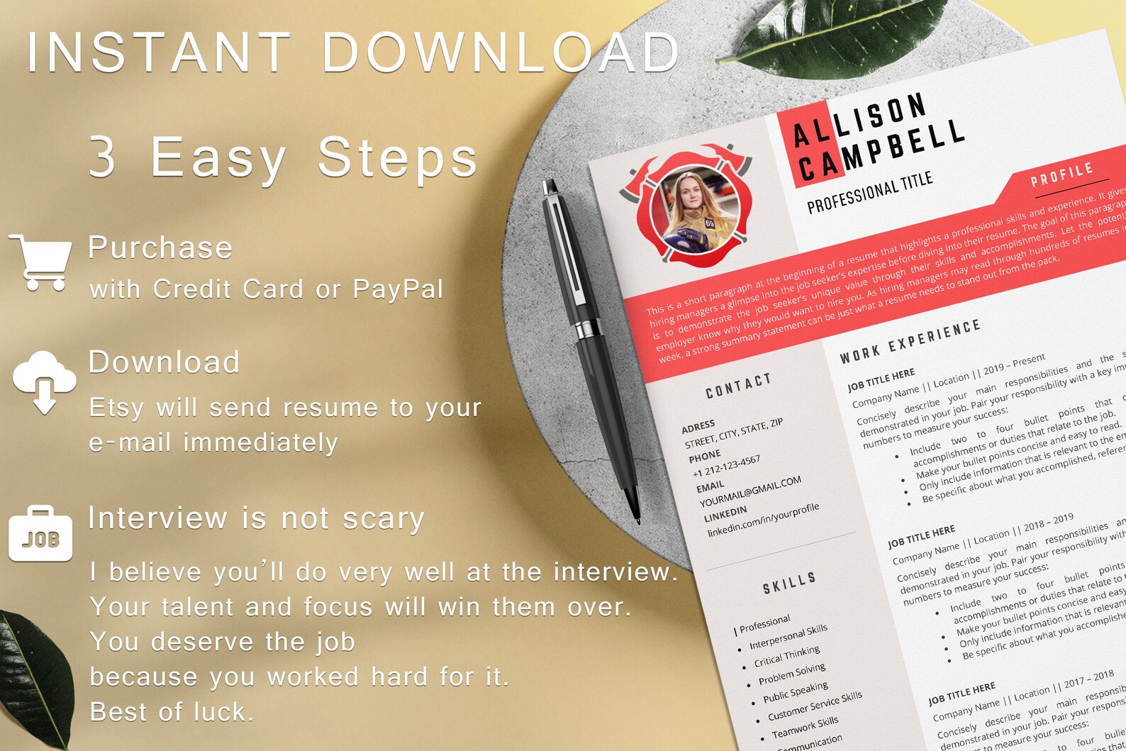 Firefighters Resume Template for Word Fire Inspectors CV - Etsy