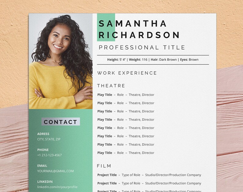 Acting Resume Template With Photo for Word Actor & Actress - Etsy