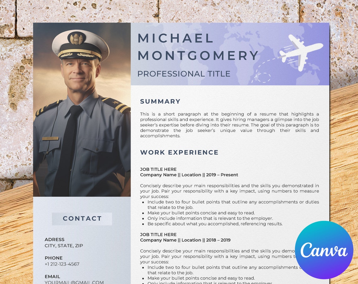 Pilot Resume Template for Canva, Airline Pilot Resume, Commercial Pilot ...