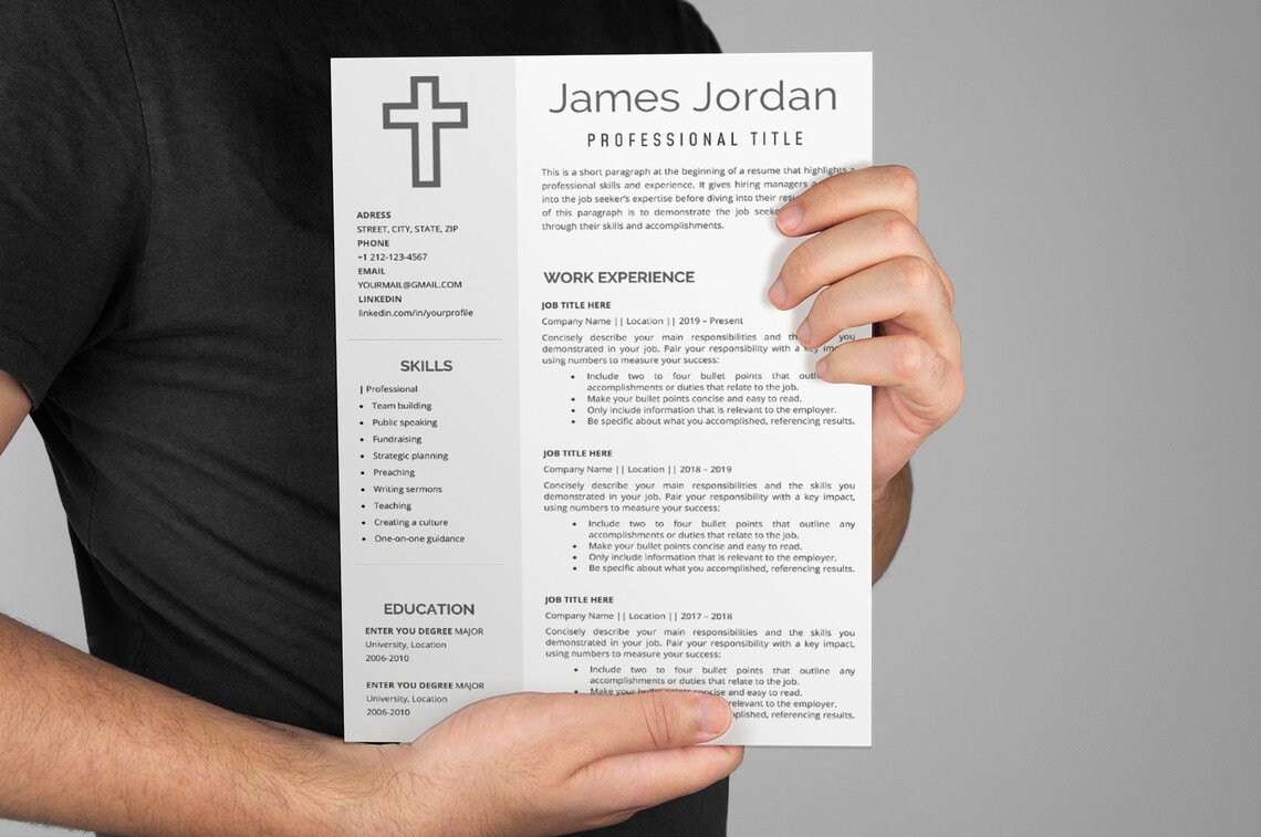 Pastor Resume Template and Cover Letter for Word, Religion Teacher ...