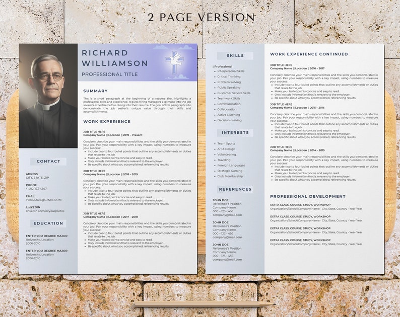 Pastor Resume Template for Canva, Religion Resume, Church Cv, Chaplain ...
