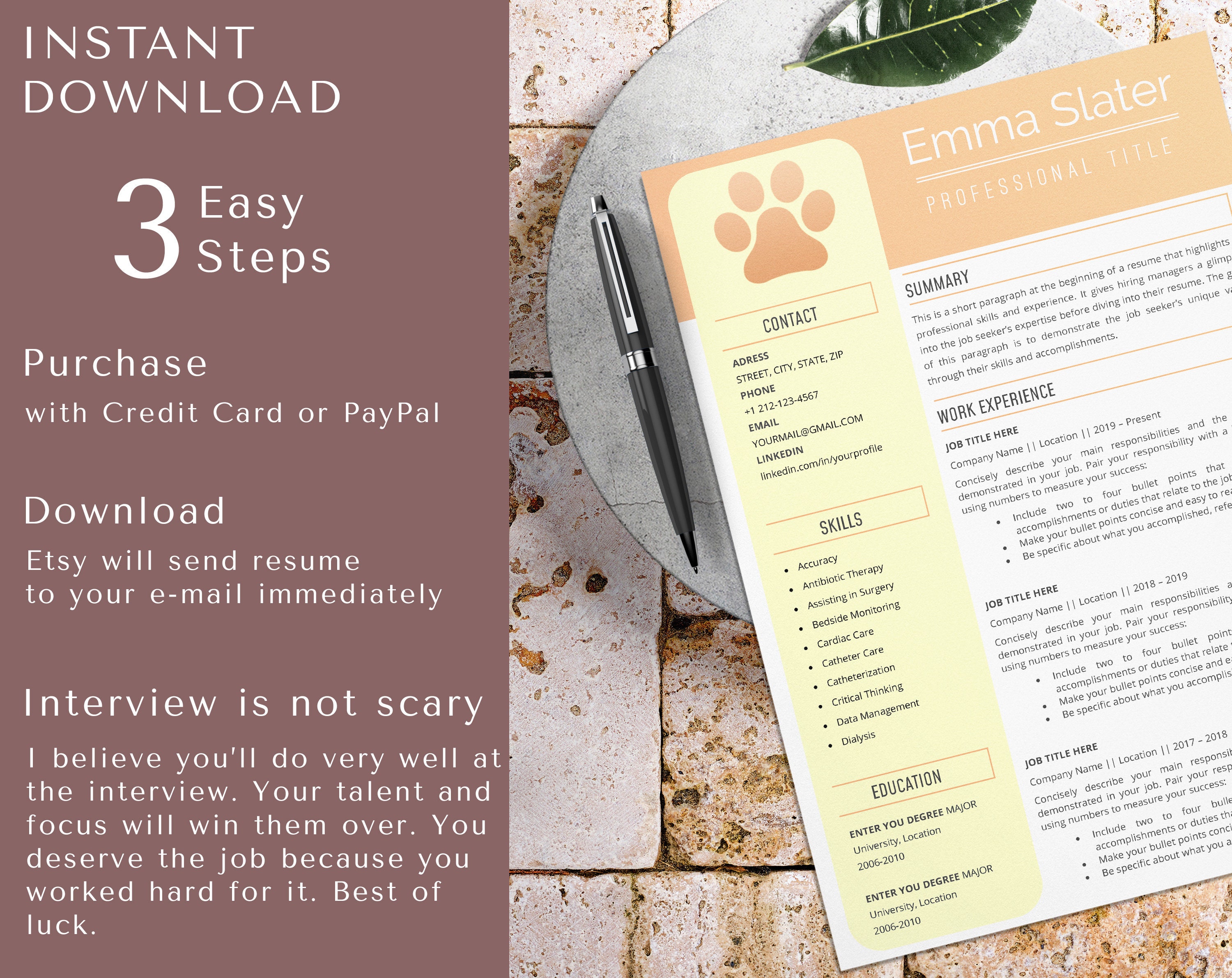 Veterinarian & Veterinary Assistant Resume Template and Cover Letter ...