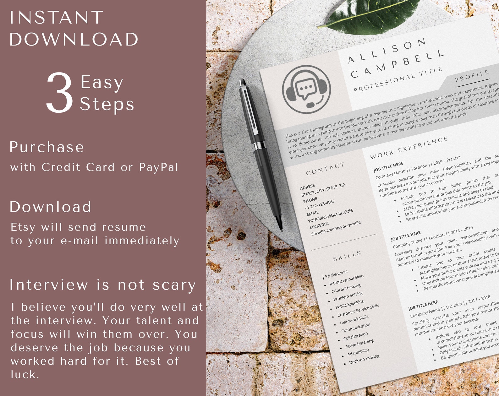 Customer Service Resume Template for Word, Call Center Resume, Tech ...