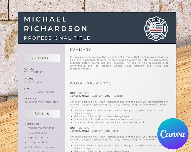 Firefighters Resume Template for Canva, Fire Investigators Cv, Fire ...