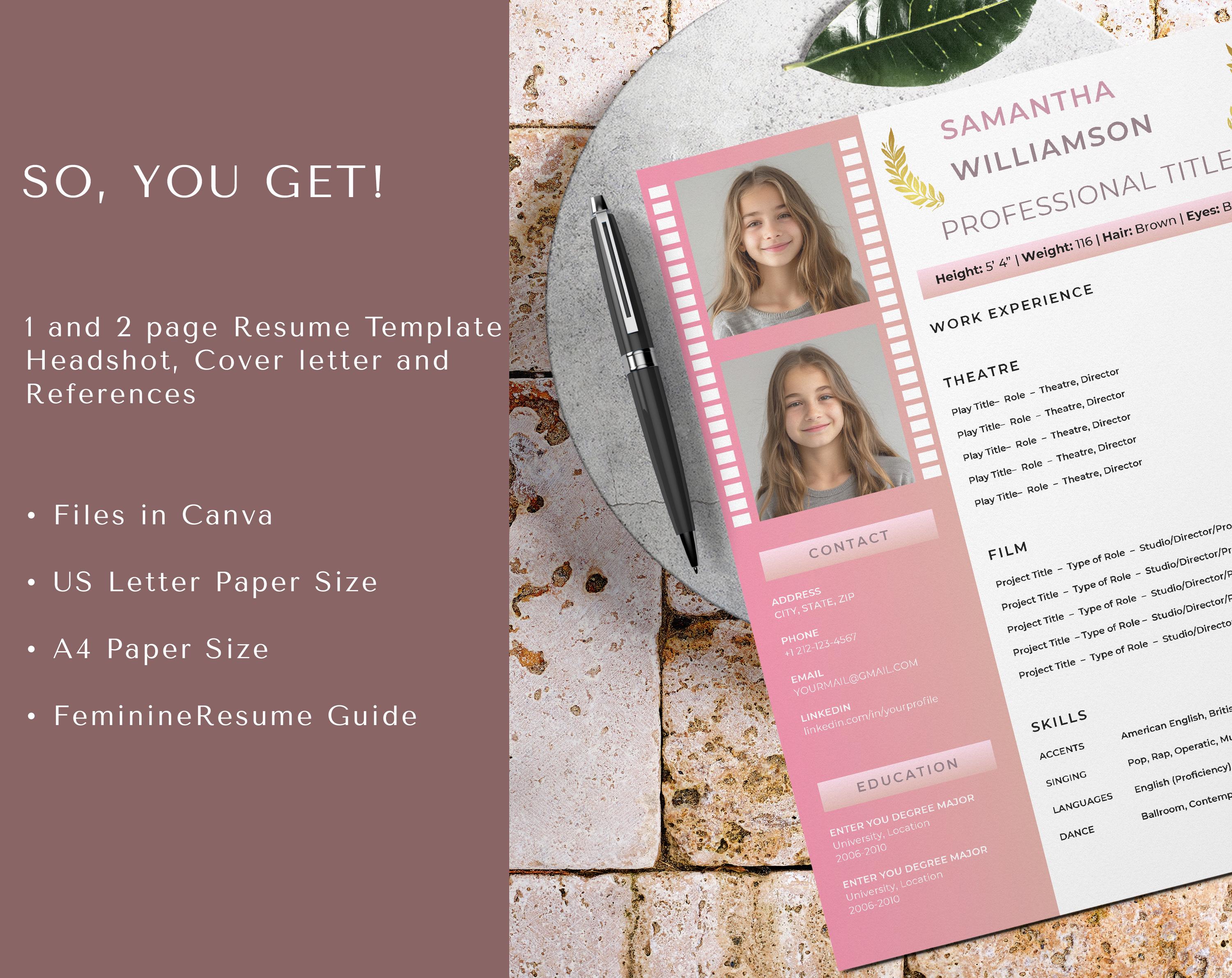 Child Actor Resume Template for Canva, Child Model Actor & Actress Cv ...