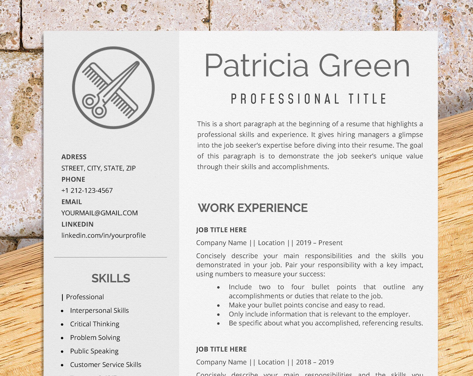 Professional Hairstylist Resume Template for Word, Hairdresser Resume ...