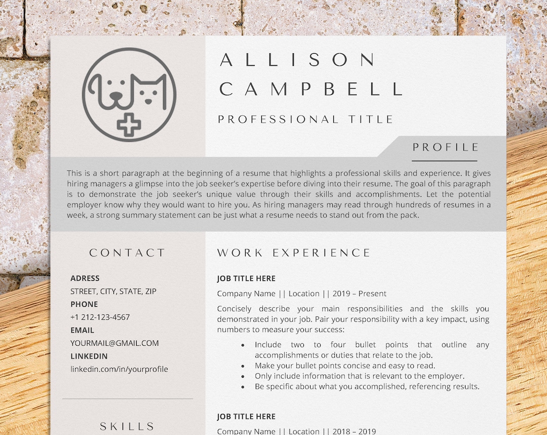Veterinary Technician & Assistant Resume Template for Word, Veterinary ...
