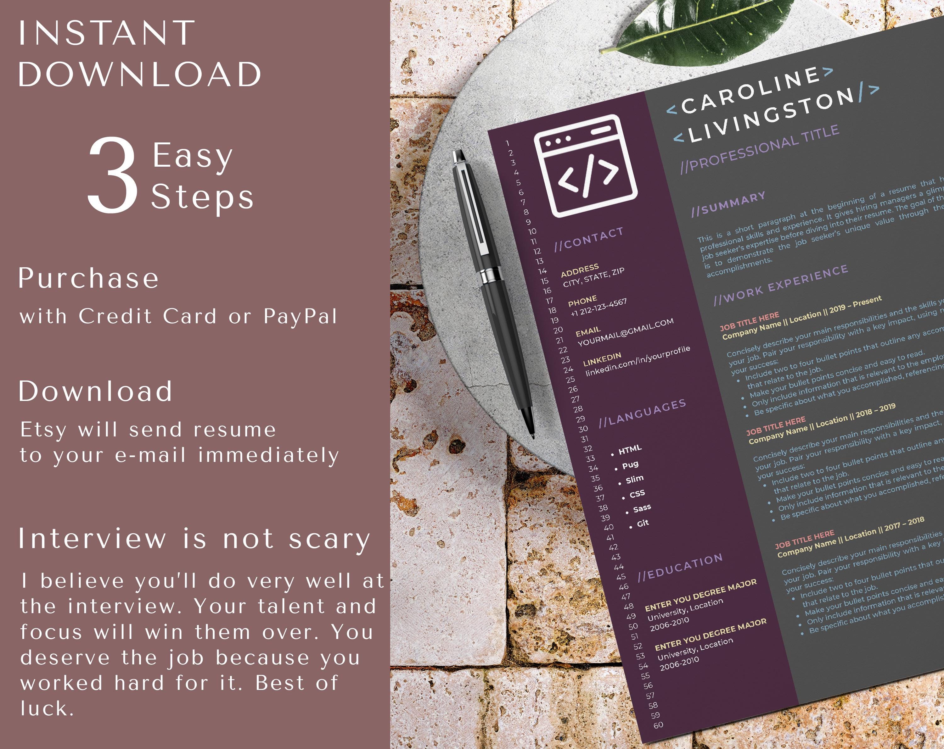 Developer Resume Template for Canva: for Software Web Engineers, It Programmer, Java, Full Stack ...