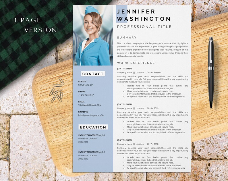 Flight Attendant Resume Template for Word, Stewardess Resume, Aviation ...