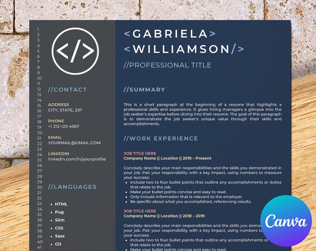 Developer Resume Template for Canva: Perfect for Web and Software ...