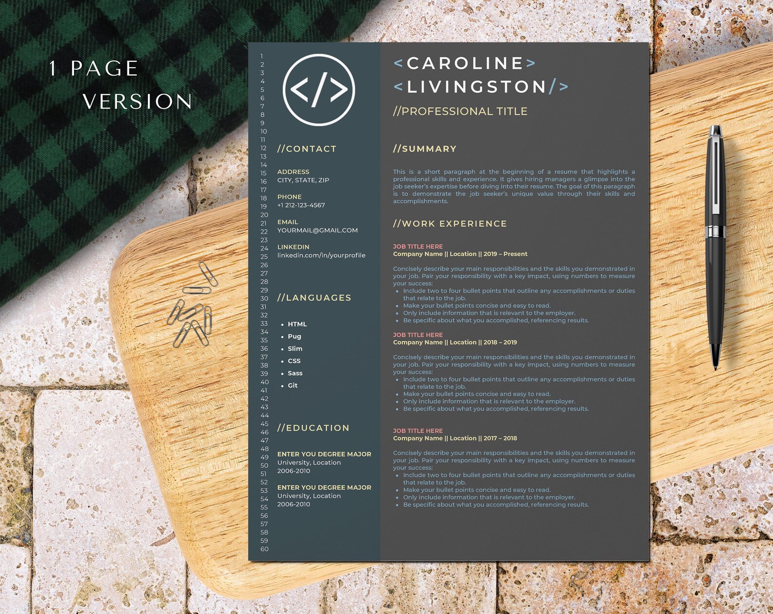 Developer Resume Template for Canva: Highlight Skills as a Web or ...