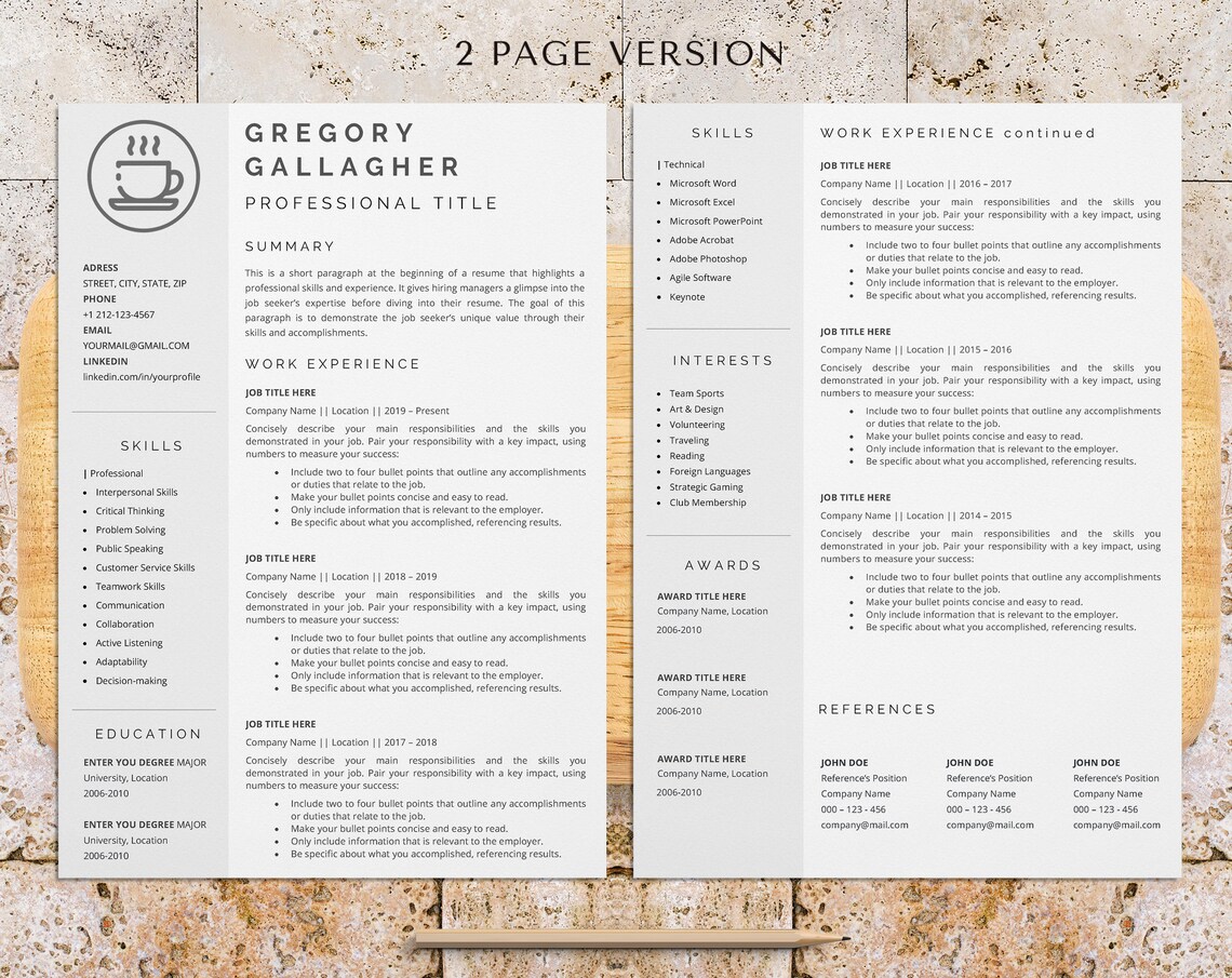 Barista Resume Template for Word, Coffee Barista Resume, Cover Letter ...