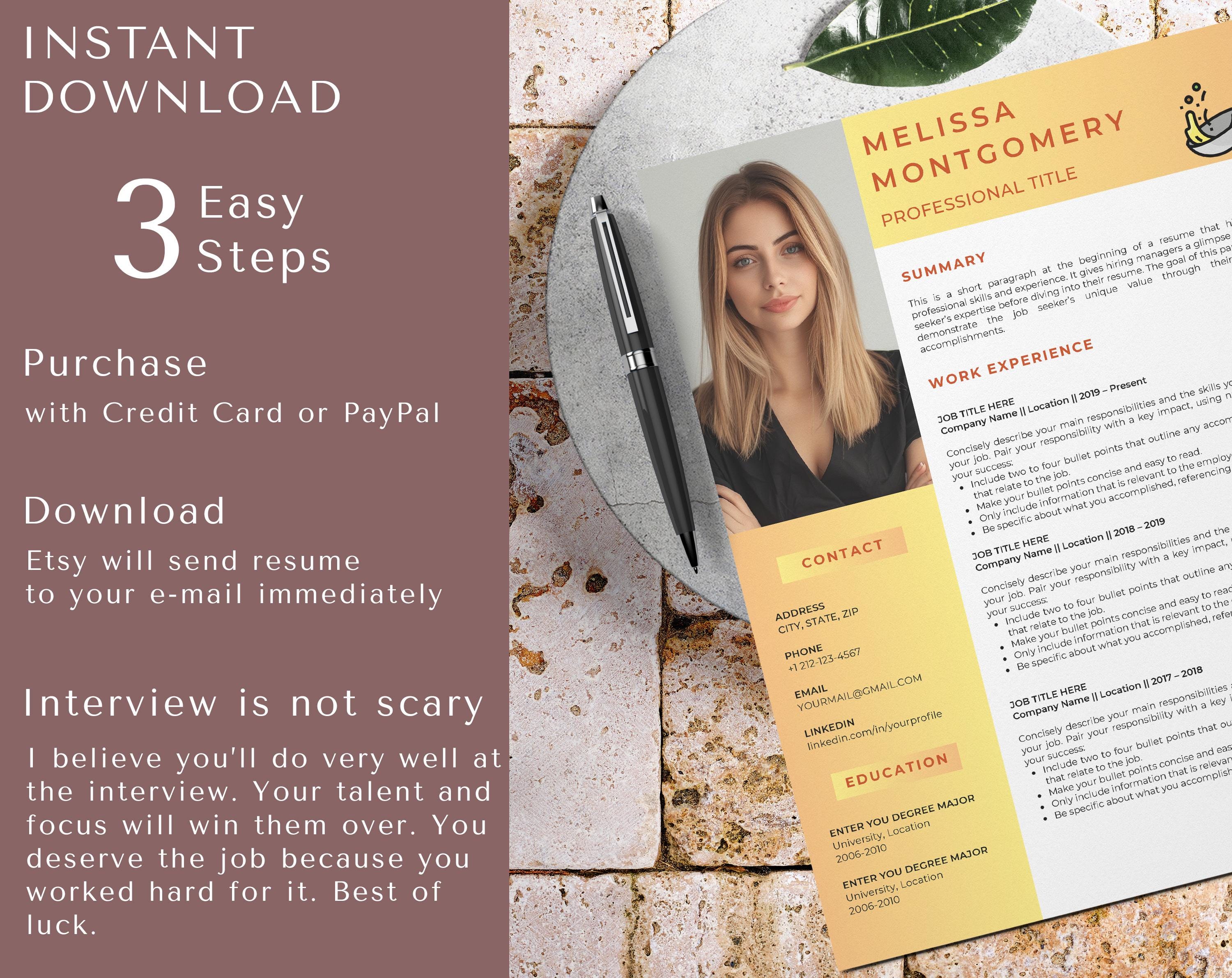 Chef & Cook Resume Template for Canva: Stand Out With a Sleek ...