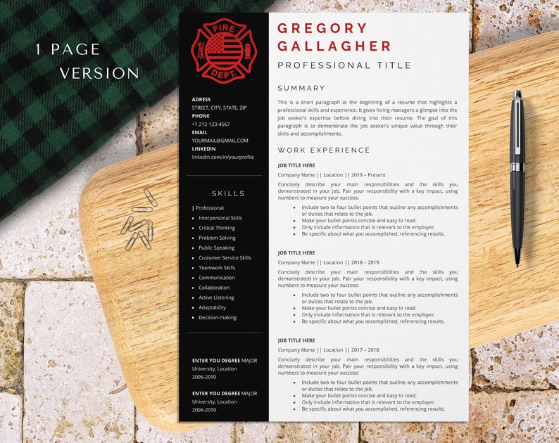 Firefighter Resume Template for Word, Fire Chief, Volunteer Firefighter ...