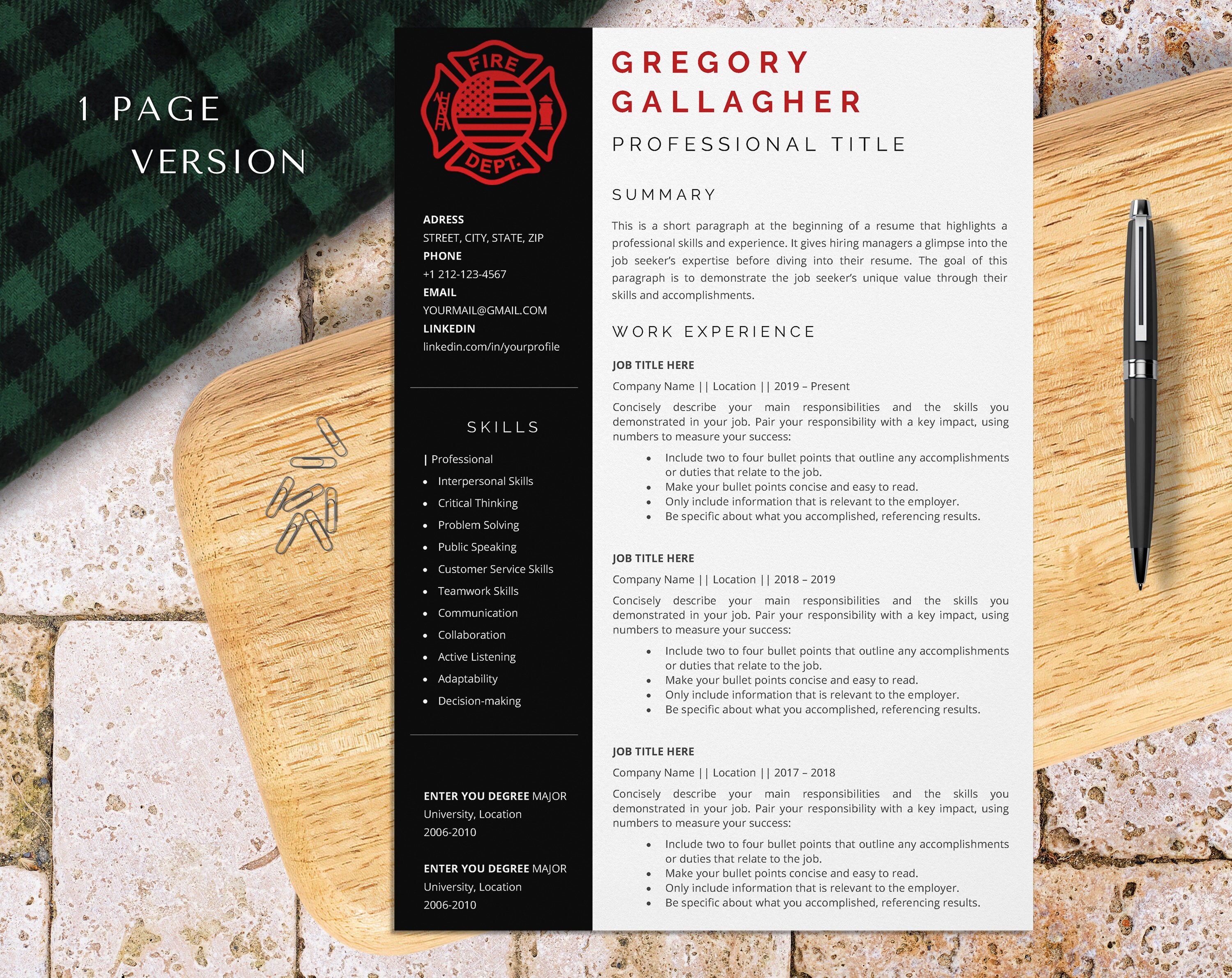 Firefighter Resume Template for Word, Fire Chief, Volunteer Firefighter ...