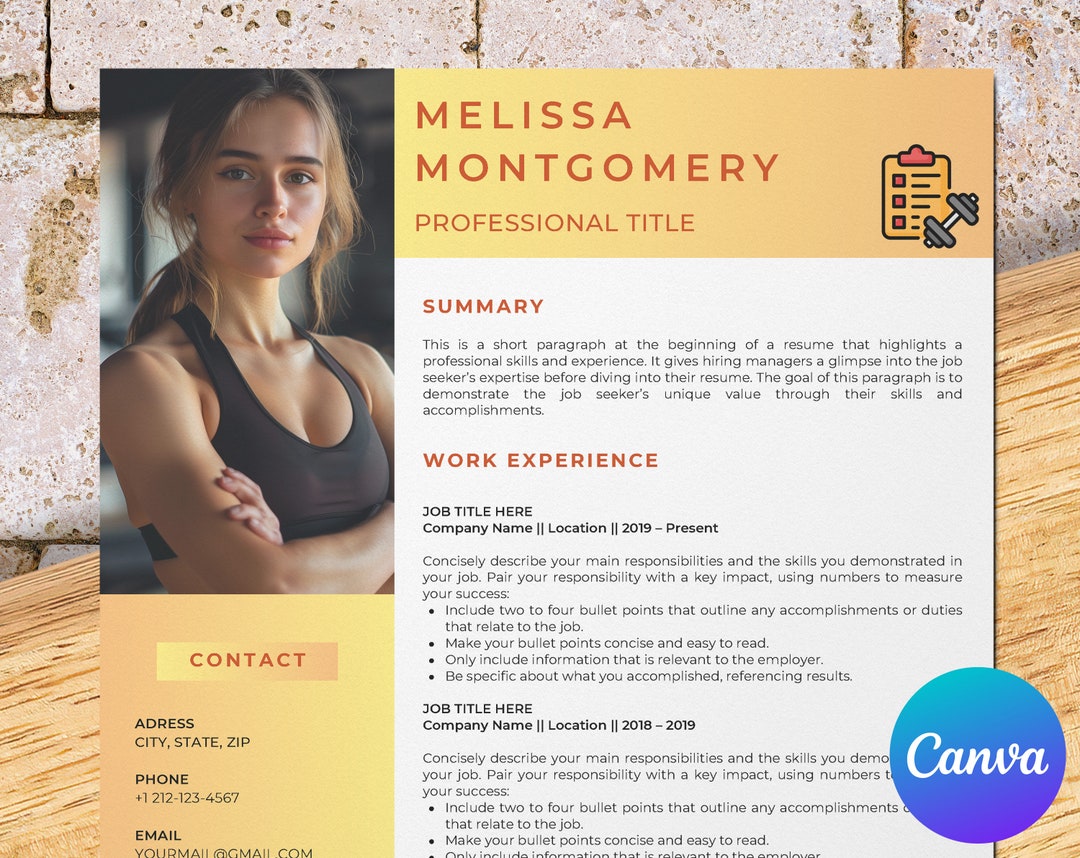 Fitness Instructor Resume Template for Canva, Fitness Trainer, Fitness ...