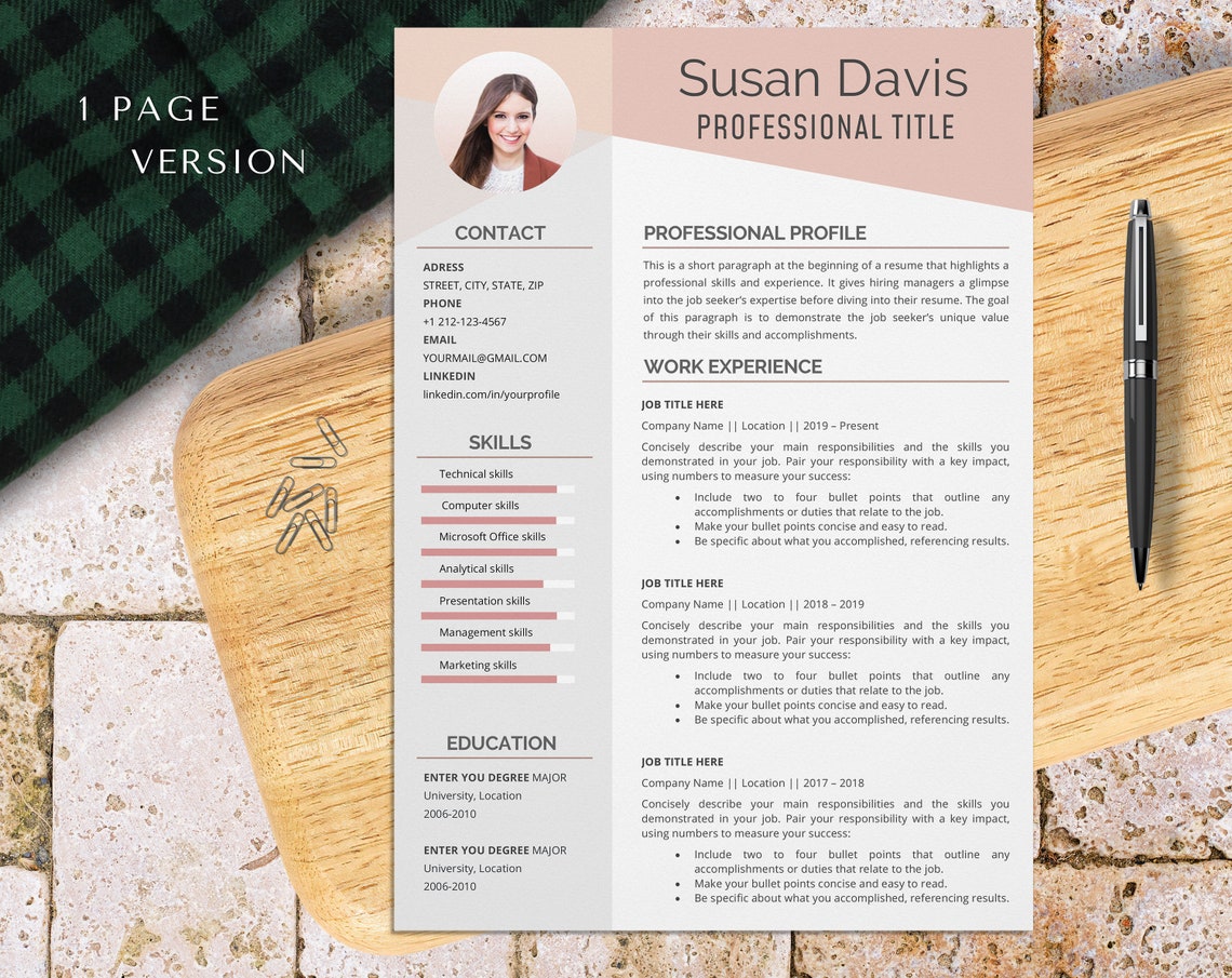 Feminine Resume Template With Photo for Word, Sorority Resume, Stay at ...