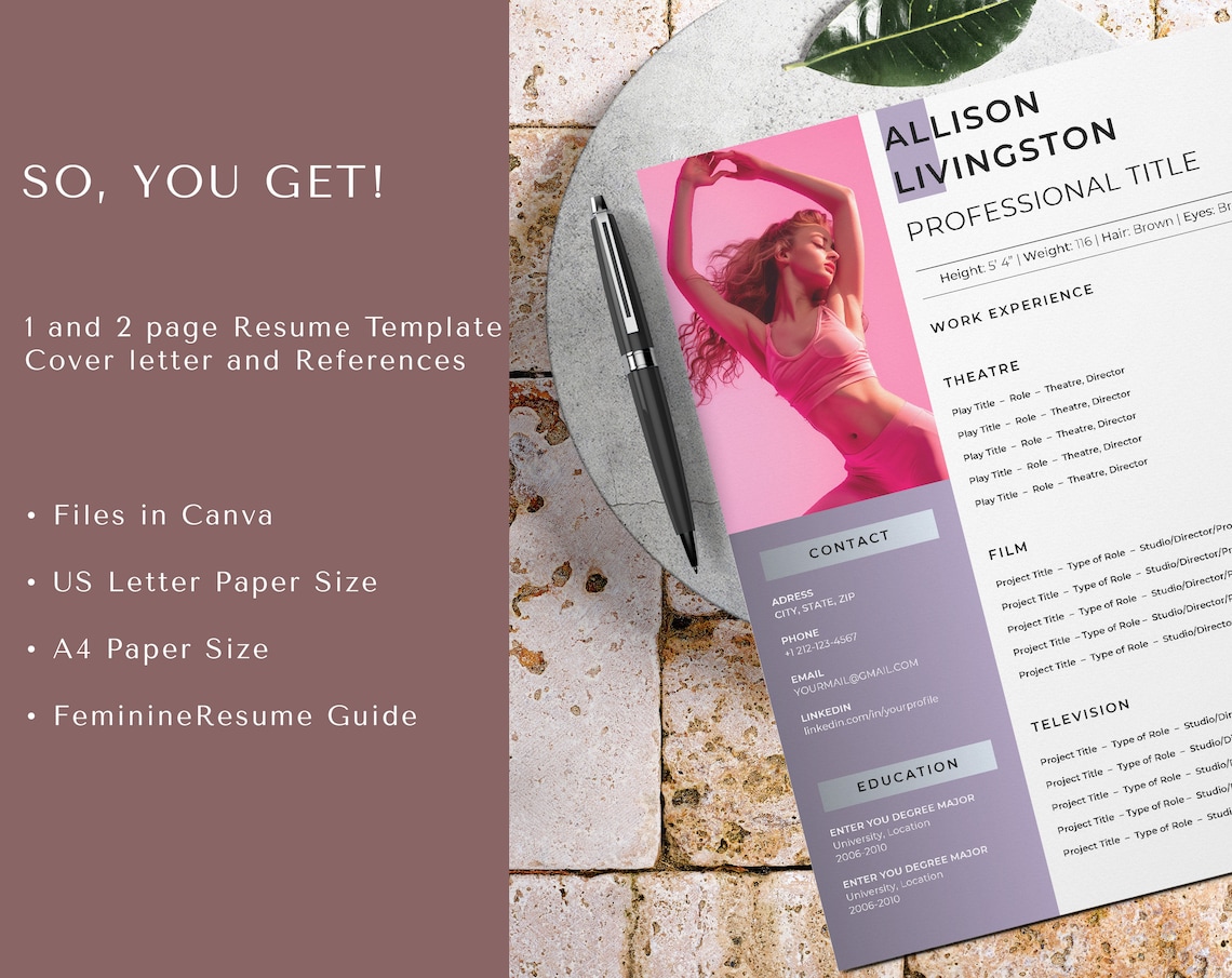 Dance Teacher Resume Template for Canva, Dance Instructor Resume ...