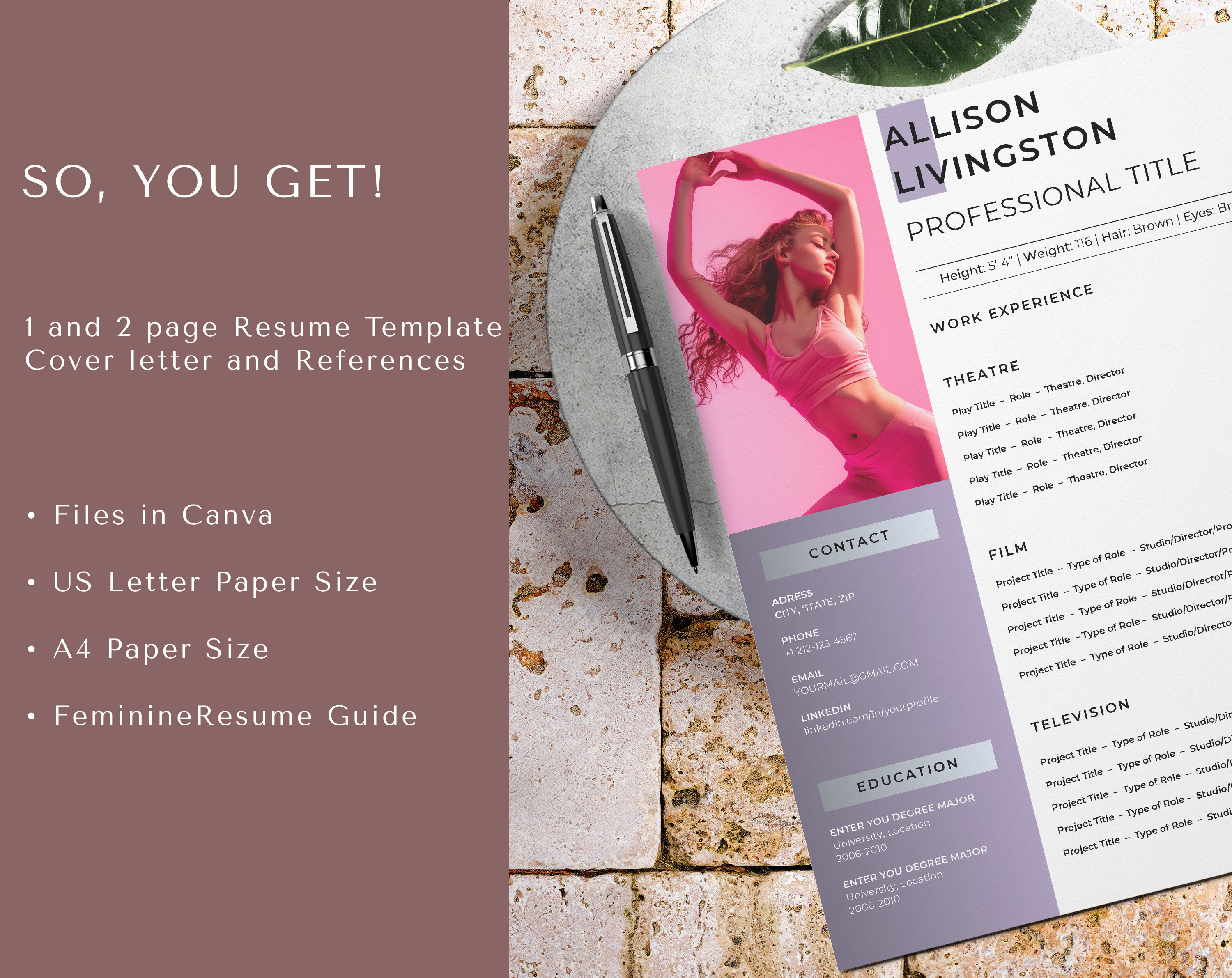 Dance Teacher Resume Template for Canva, Dance Instructor Resume ...