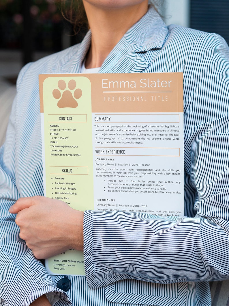 Veterinarian & Veterinary Assistant Resume Template and Cover - Etsy