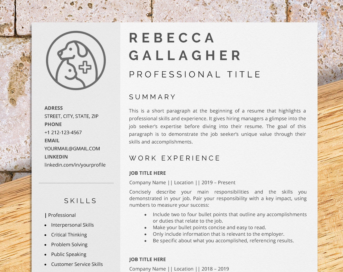 Vet Tech Resume Template for Word, Veterinary Technician, Veterinary ...