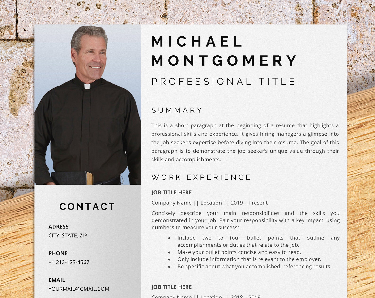 Pastor Resume Template for Word, Religion Cv, Church Cv, Chaplain ...