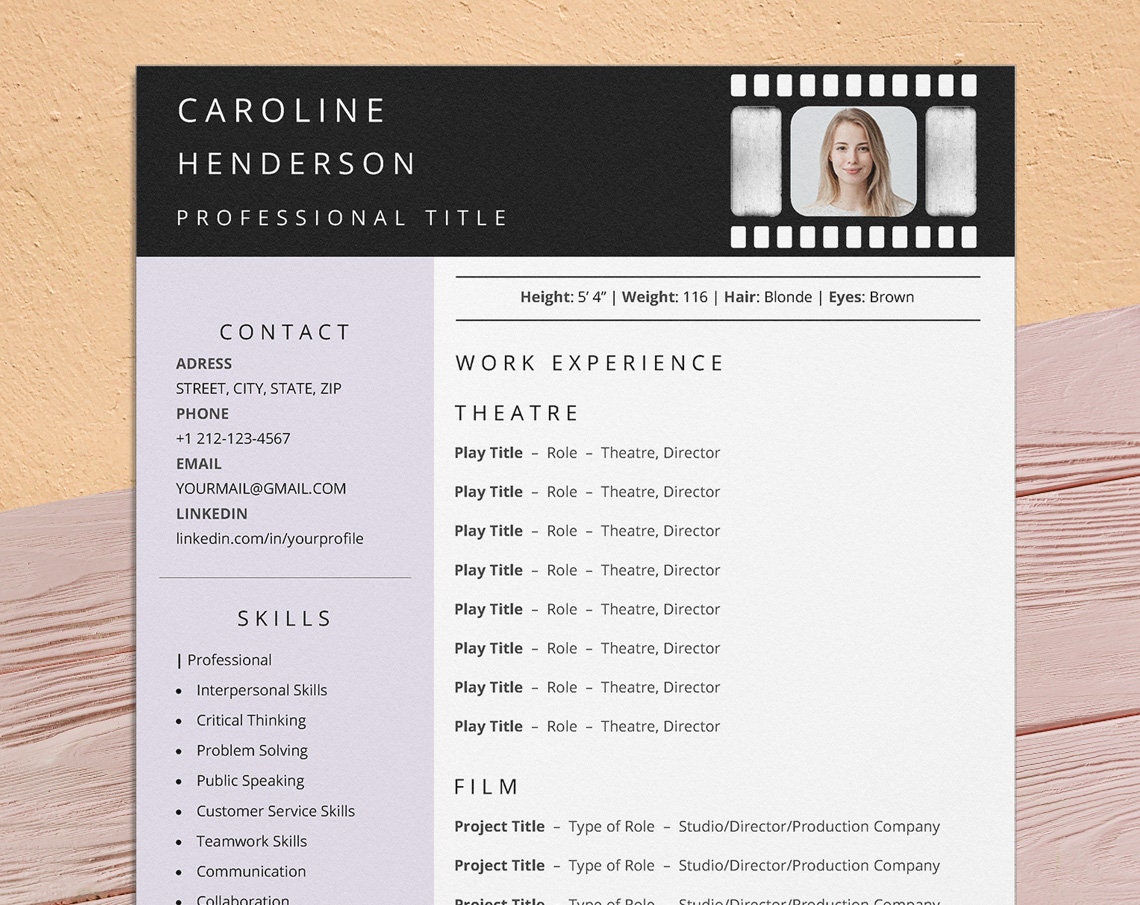 Acting Resume Template With Photo for Word Actor & Actress - Etsy
