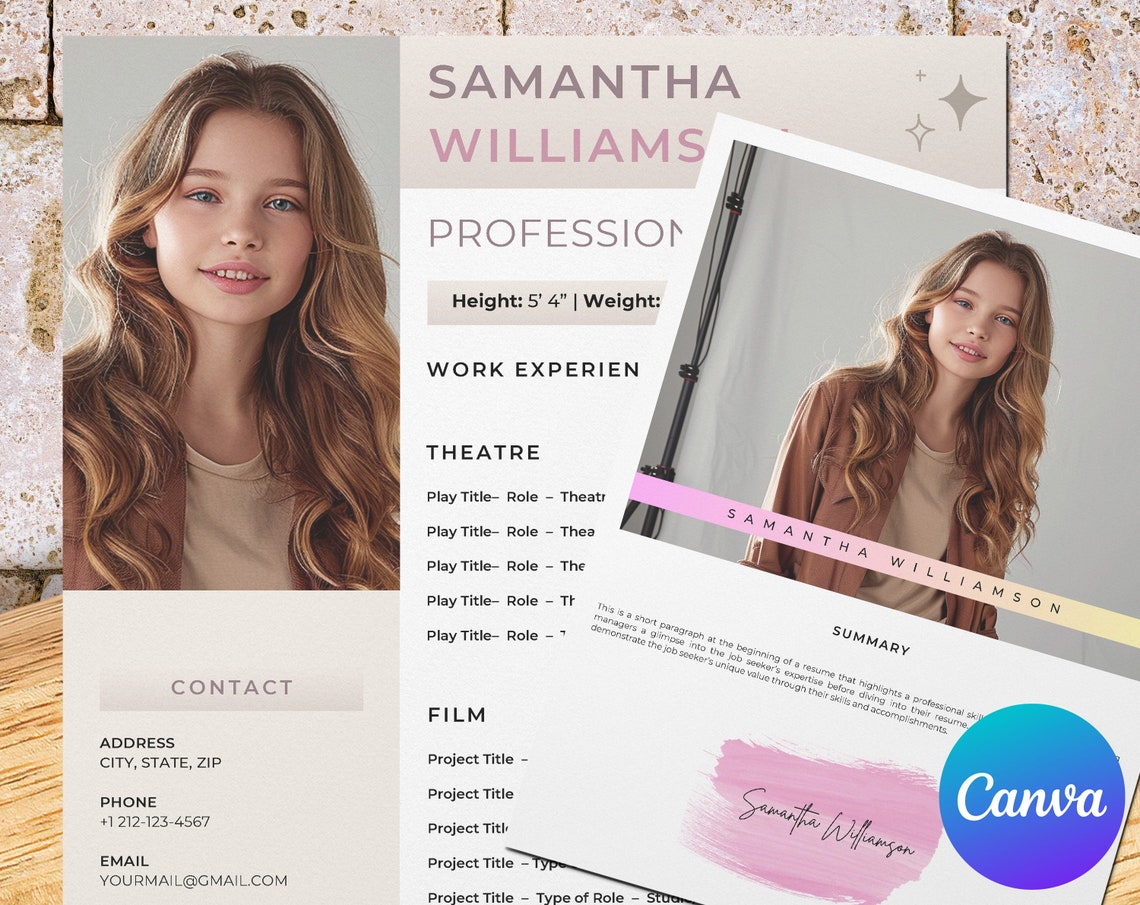 Child Actor Resume Template for Canva, Child Model Actor and Actress Cv ...