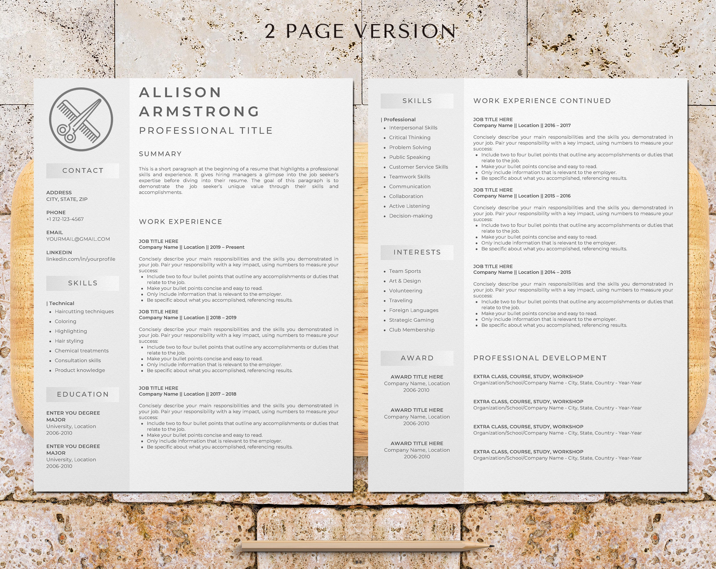 Hairstylist Resume Template for Canva, Hairdresser Resume, Master ...