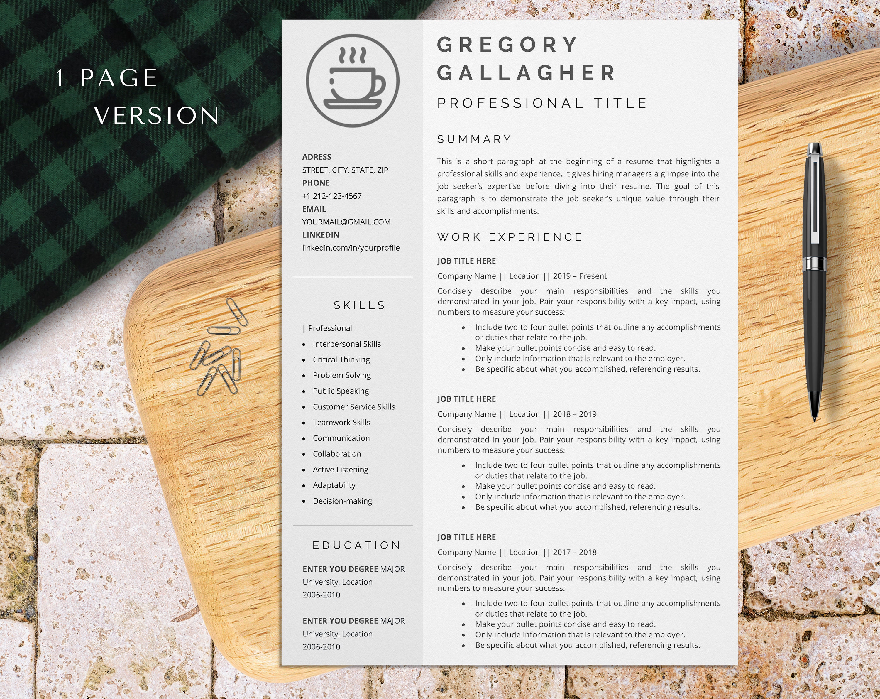 Barista Resume Template for Word, Coffee Barista Resume, Cover Letter ...