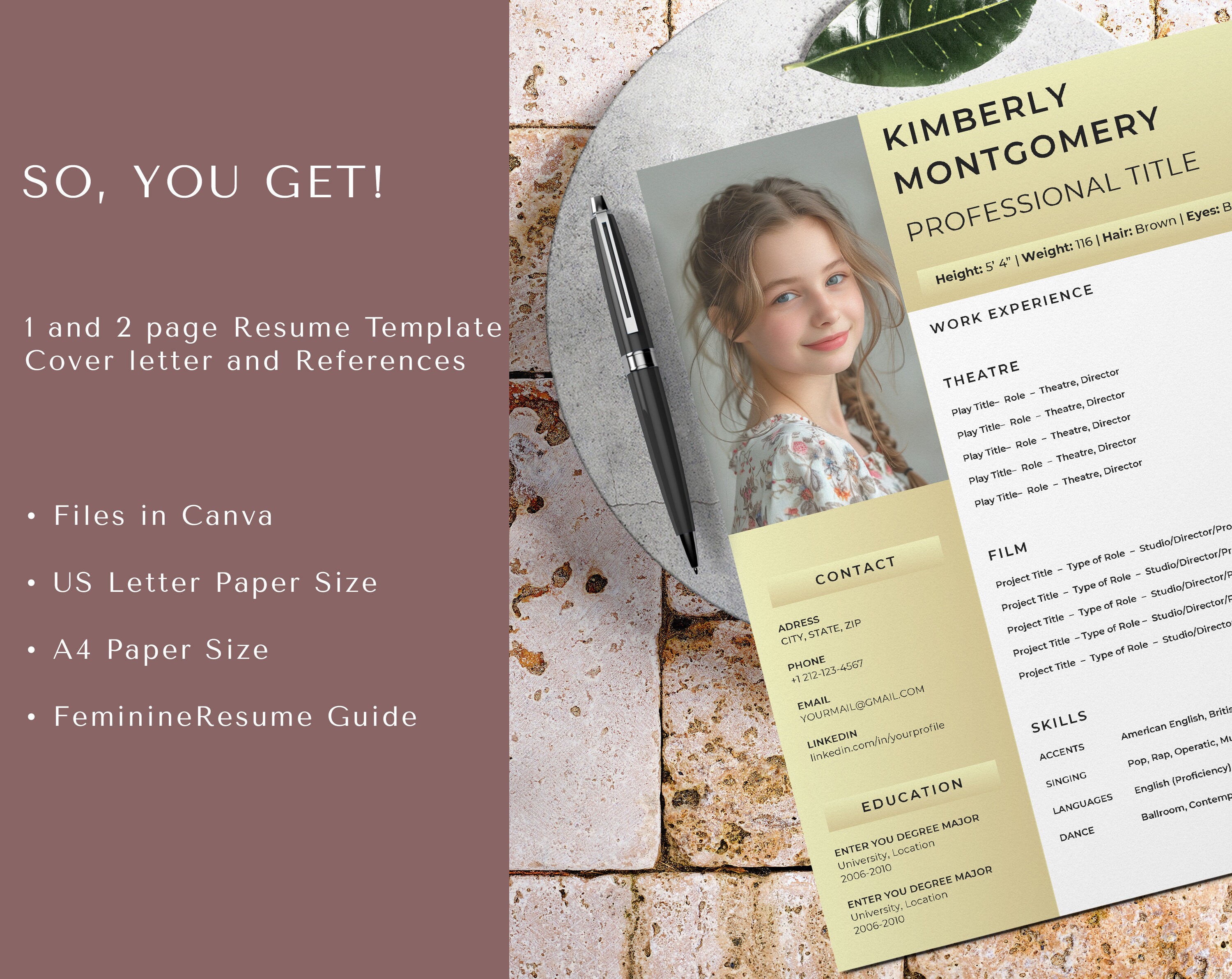 Child Actor Resume Template With Photo for Canva, Modern Model Actor ...