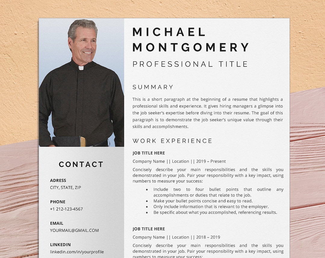 Pastor Resume Template for Word Religion Cv Church Cv - Etsy