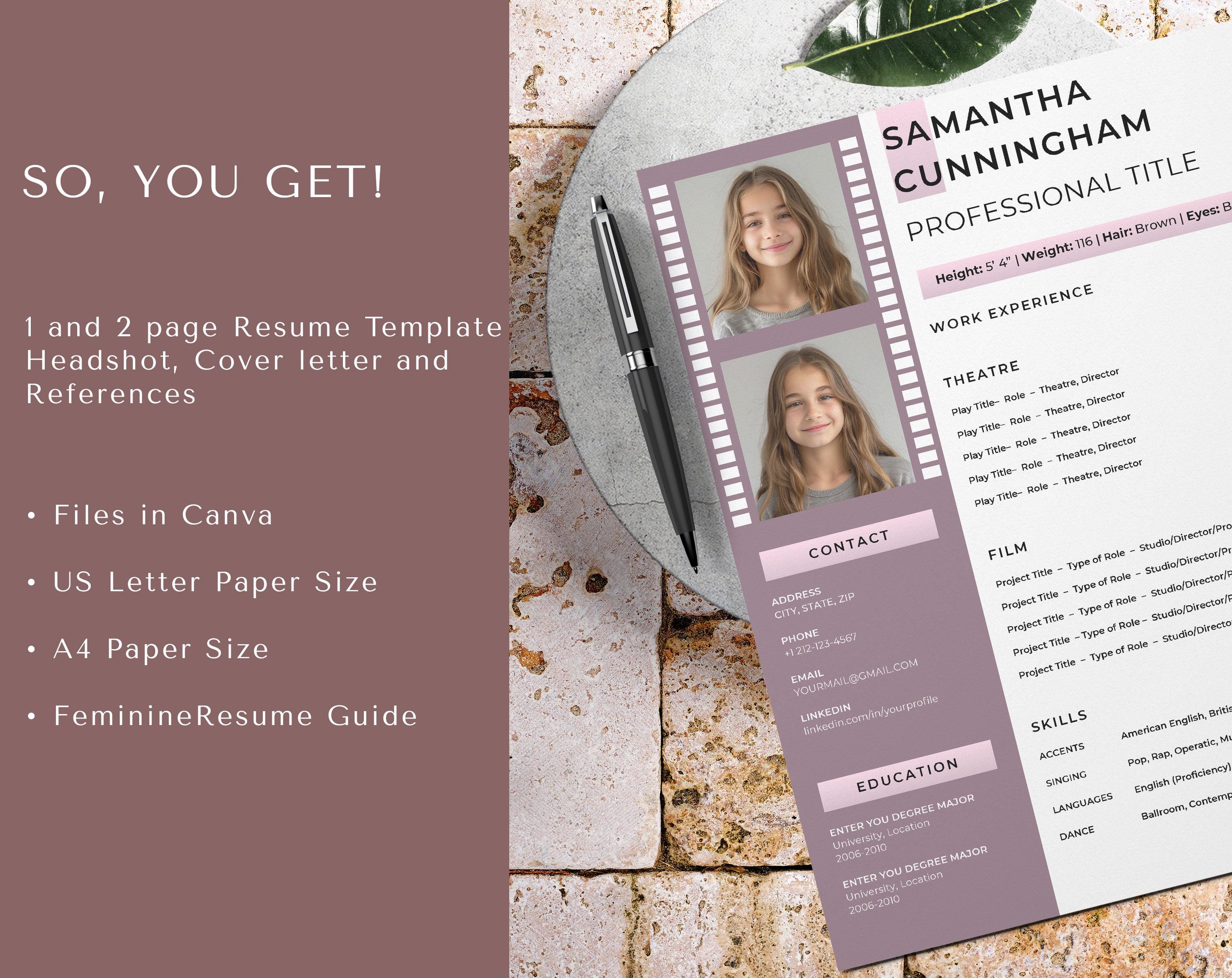 Child Actor Resume Template With Photo for Canva, Child Model Actor and ...
