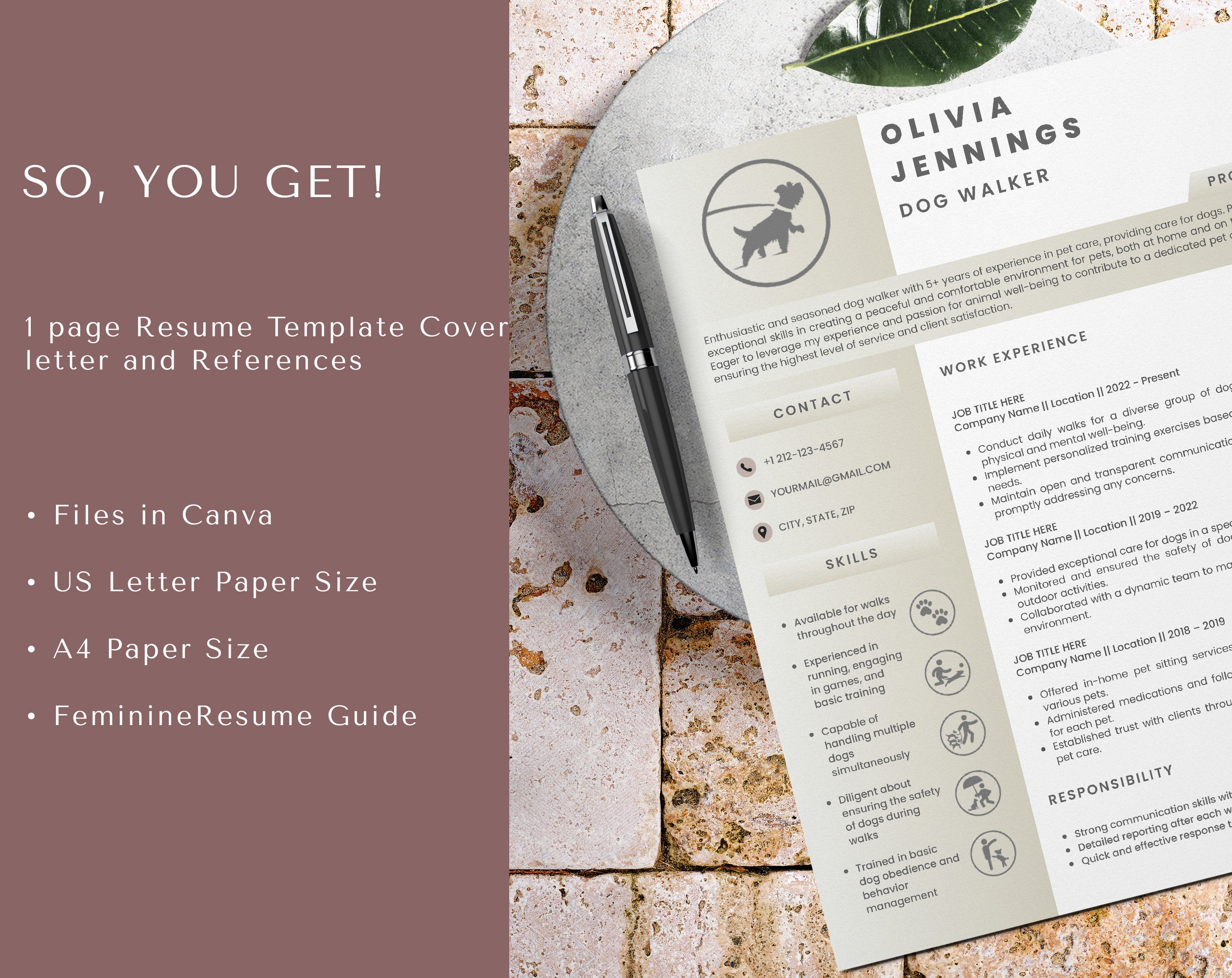 Dog Walker Resume Template for Canva, Pet Sitter, Dog Trainer, Dog ...