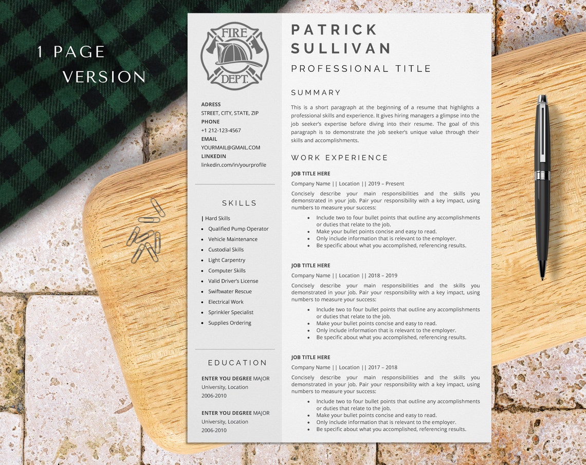 Firefighters Resume Template for Word, Fire Protection Engineer, Fire ...