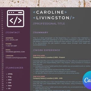 Developer Resume Template for Canva: for Software Web Engineers, It ...