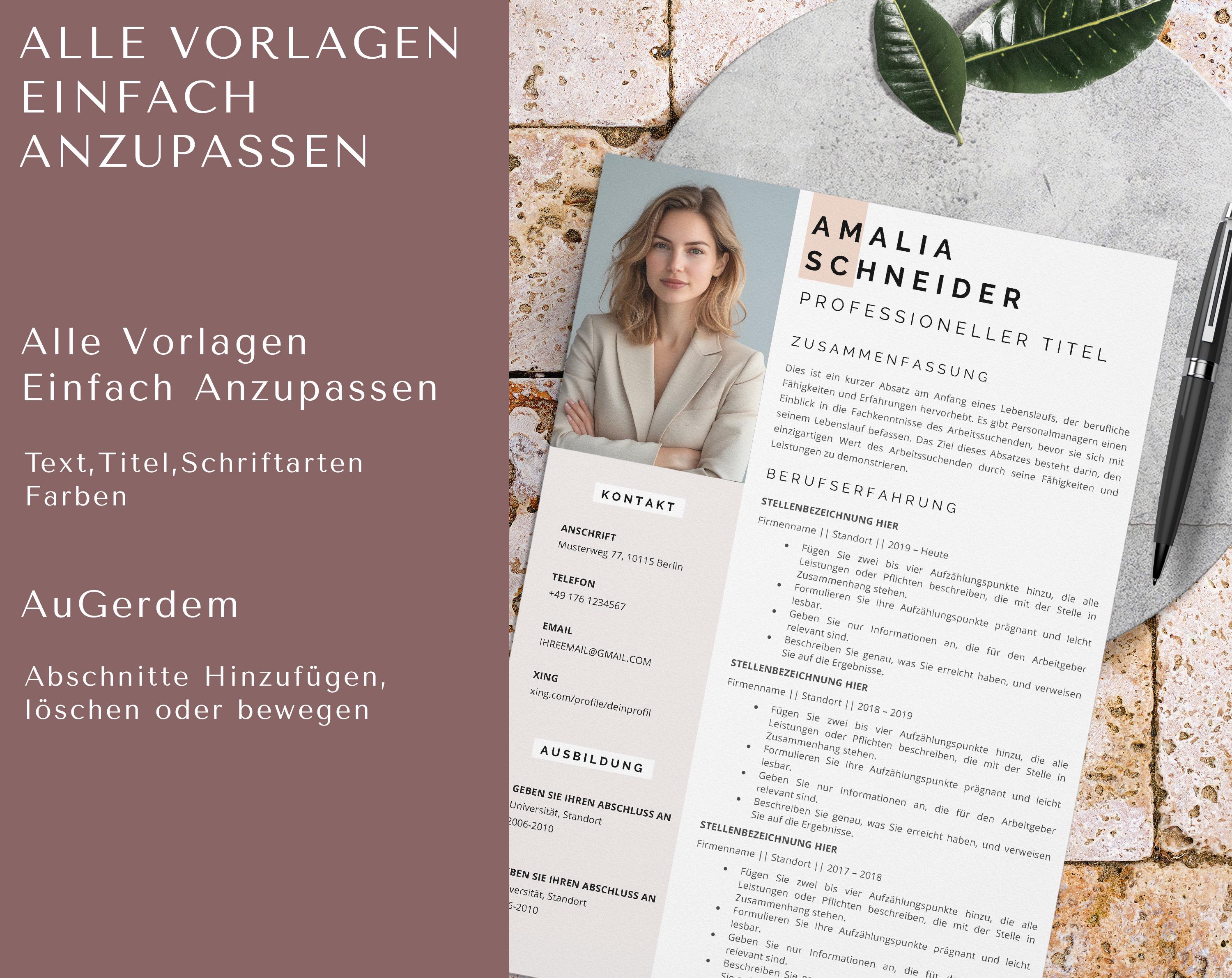 Lebenslauf Vorlage Für Word Und Canva, Komplette Bewerbung Vorlage Word ...