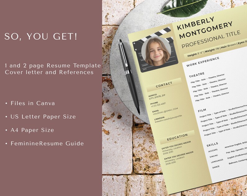 Child Actress Resume Template With Photo for Canva, Child Model Actor ...