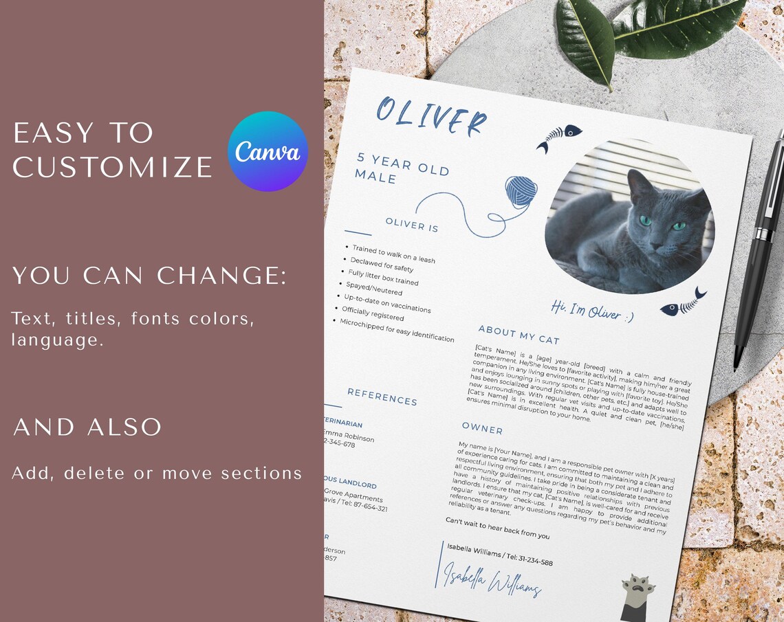 Cat Resume With Photo for Canva, Cat Resume for Rental Application, Cat ...