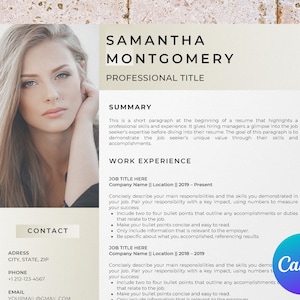 Modern Resume Template With Photo for Canva - Etsy