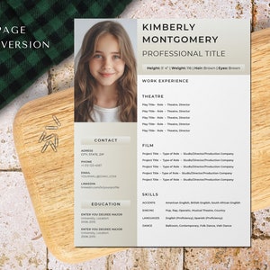 Child Actor Resume Template With Photo for Canva, Child Model Actor and ...