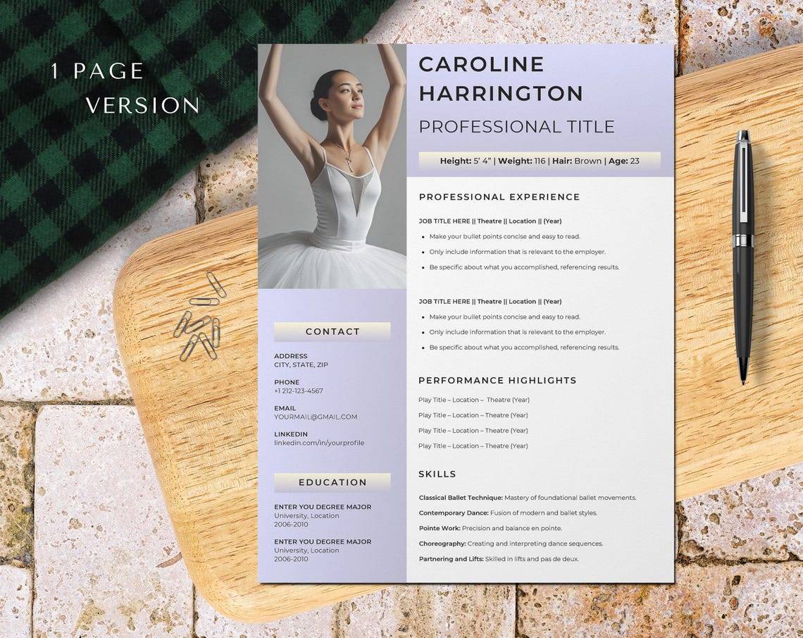 Ballet Resume Template for Canva: Perfect for Showcasing Your Ballerina ...